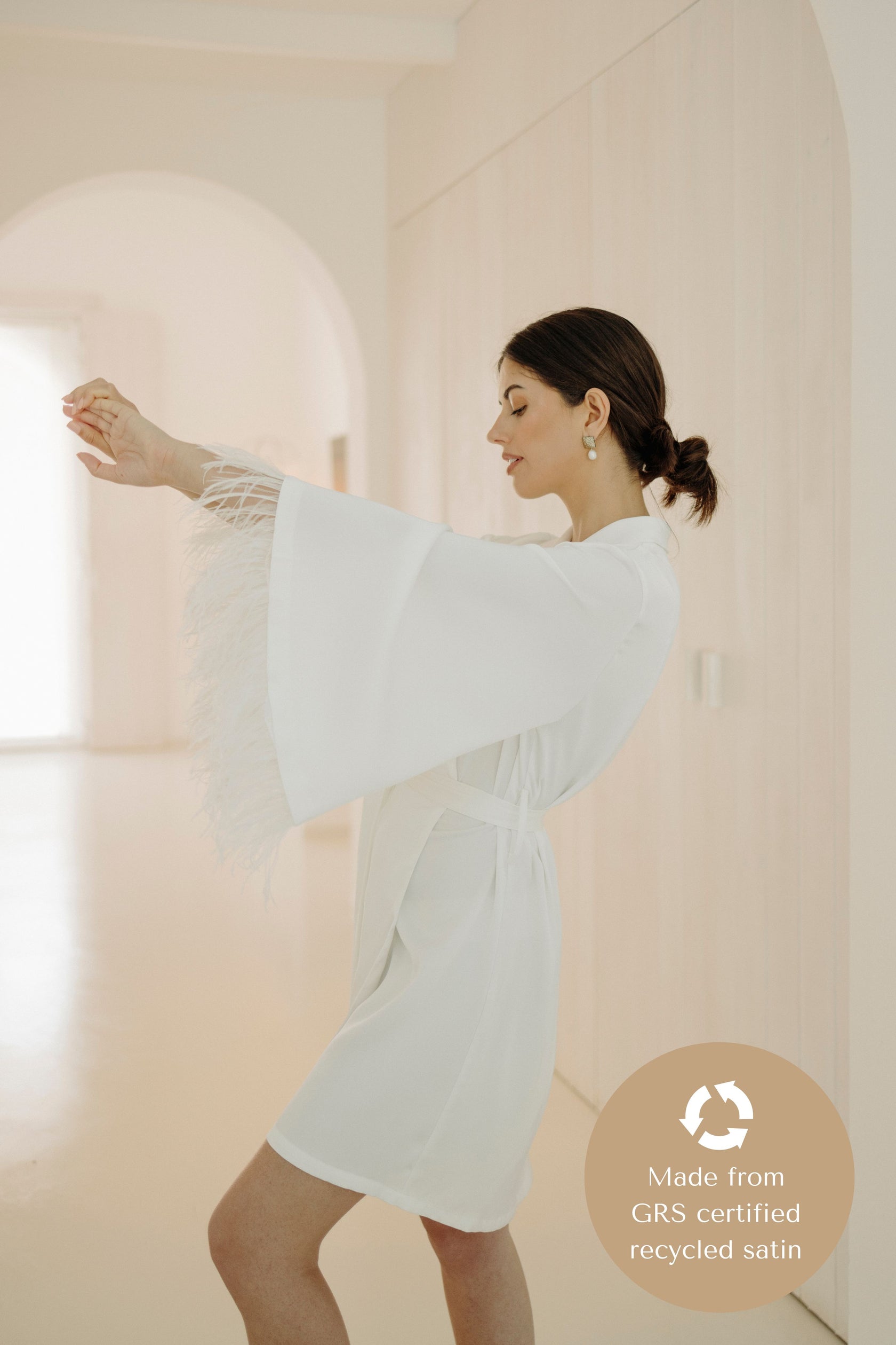 Chiara Feather Silk Satin Robe - White – Meeka_co