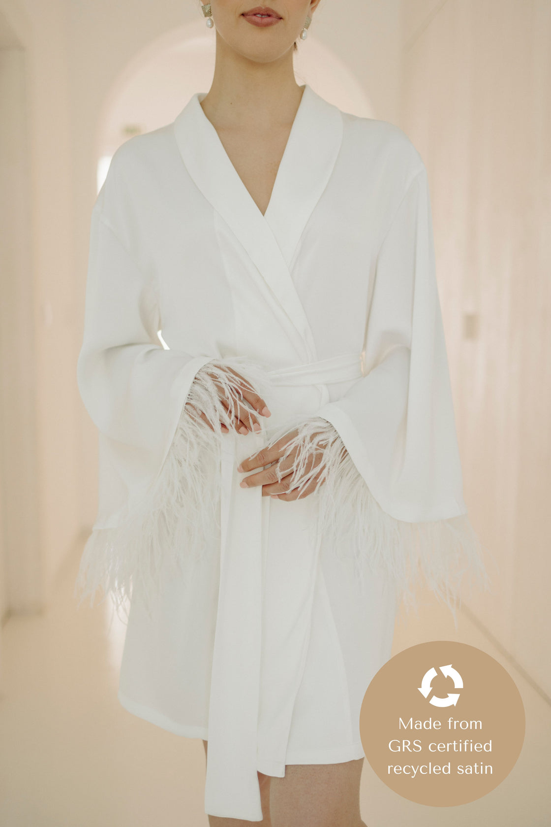 Chiara Feather Silk Satin Robe - White – Meeka_co