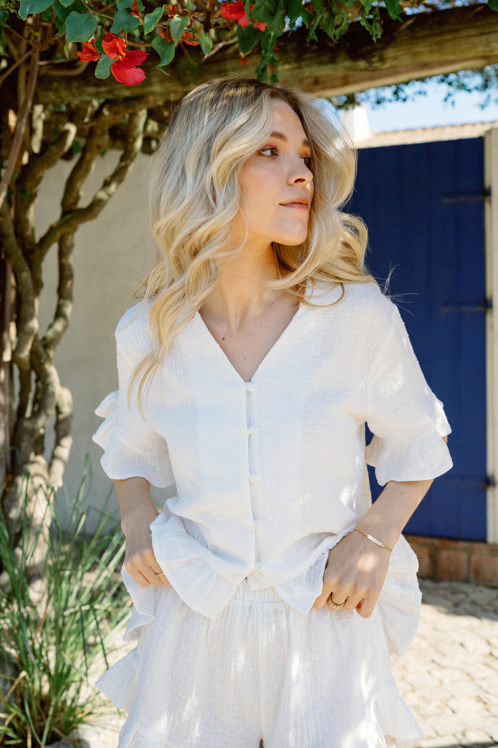 Remi Frill Pyjama Top - Ivory White – Meeka_co