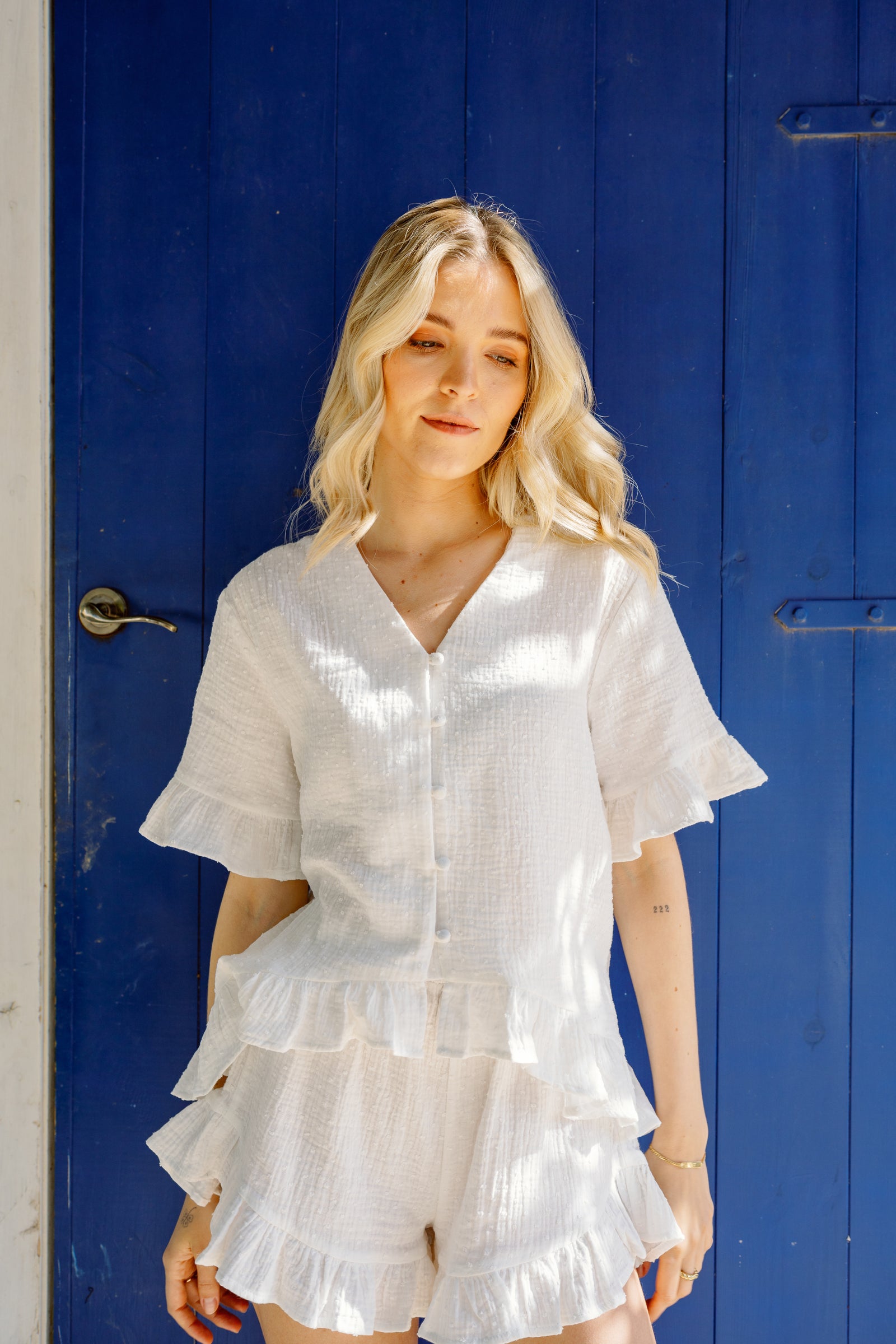 Remi Frill Pyjama Top - Ivory White – Meeka_co