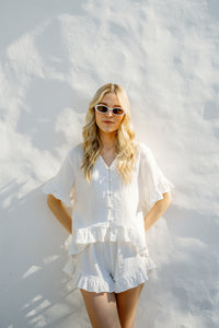 Remi Frill Pyjama Top - Ivory White – Meeka_co