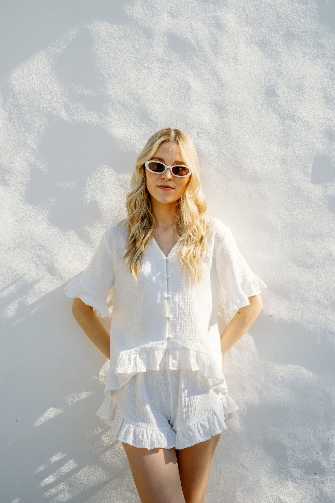 Remi Frill Pyjama Top - Ivory White – Meeka_co