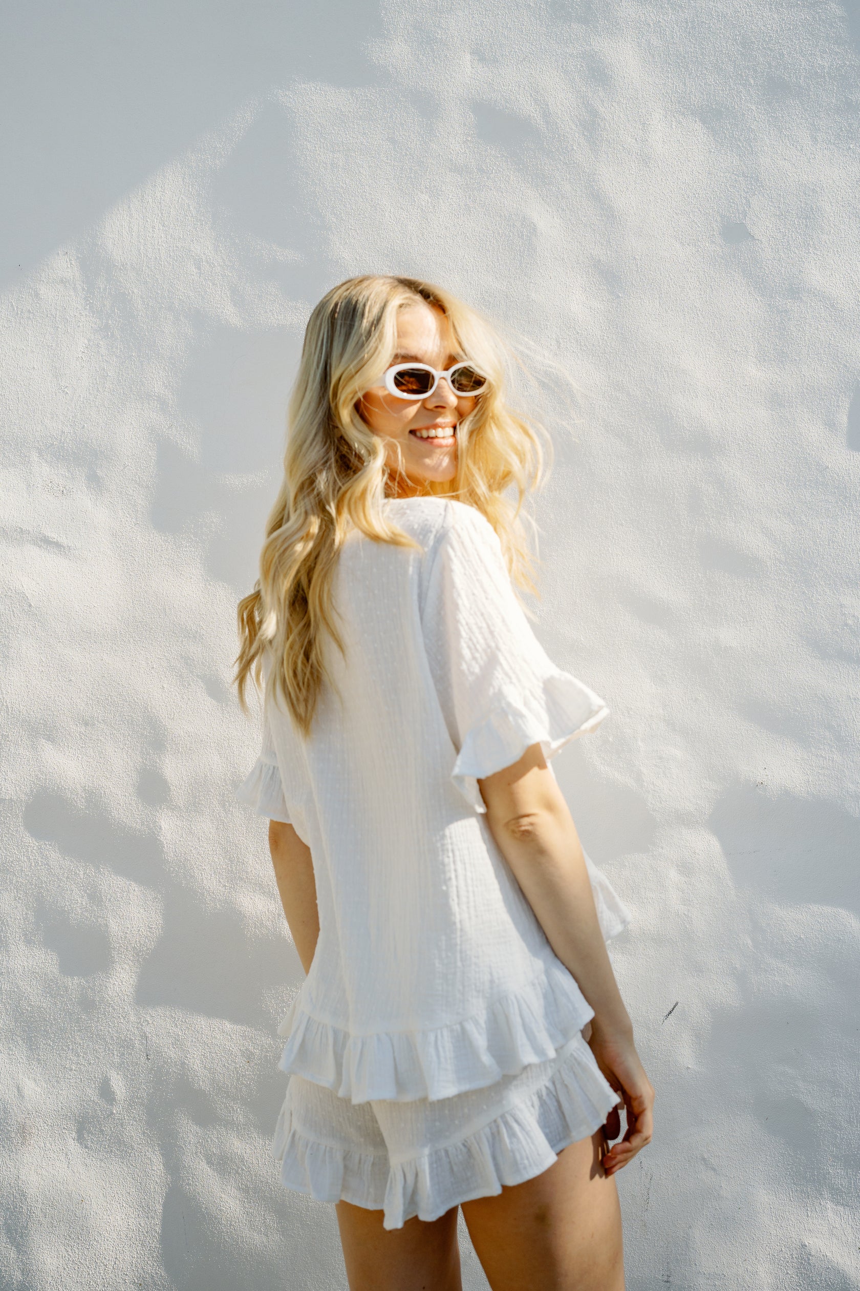 Remi Frill Pyjama Top - Ivory White – Meeka_co