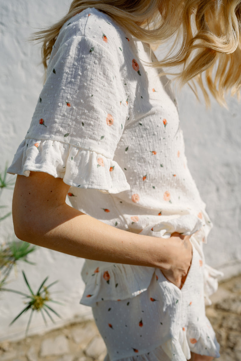 Remi Pyjama Top - Cream Floral – Meeka_co